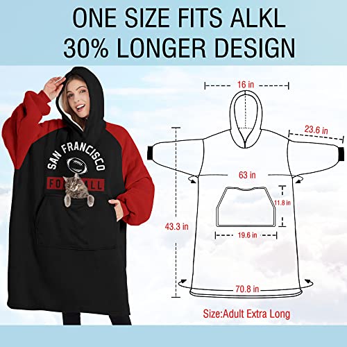 City Classic Football Wearable Oversized Blanket with Super Pockets, Sherpa Blanket Hooded, Warm Winnter Fuzzy Pullover for Women & Men
