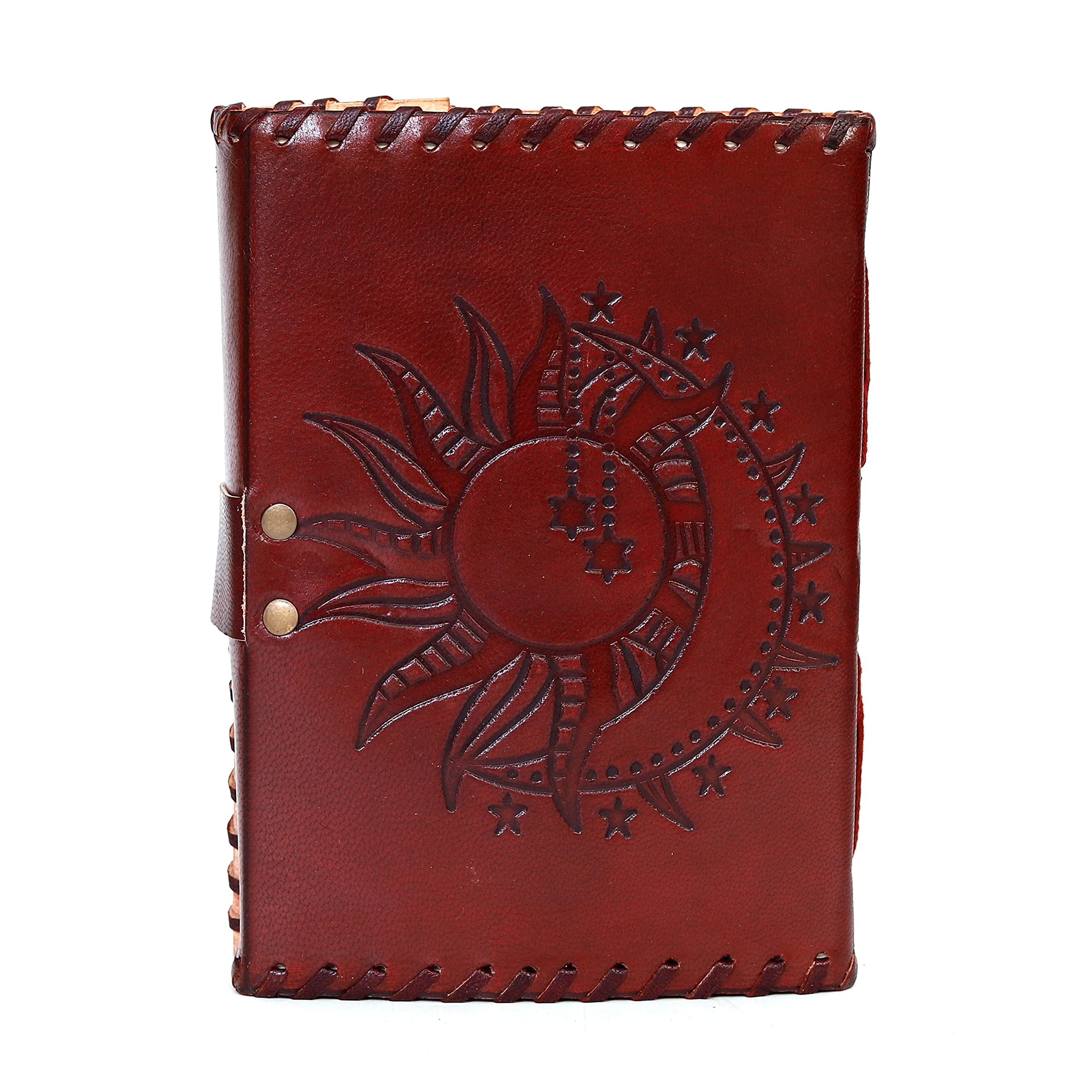 CLA Journal Leather, Leather Notebook, Vintage Journal, Leather Journal for Men, Leather Journal for Women, Sun and Moon Journal Leather, (7 x 5 Inch, Bronze - Sun & Moon)