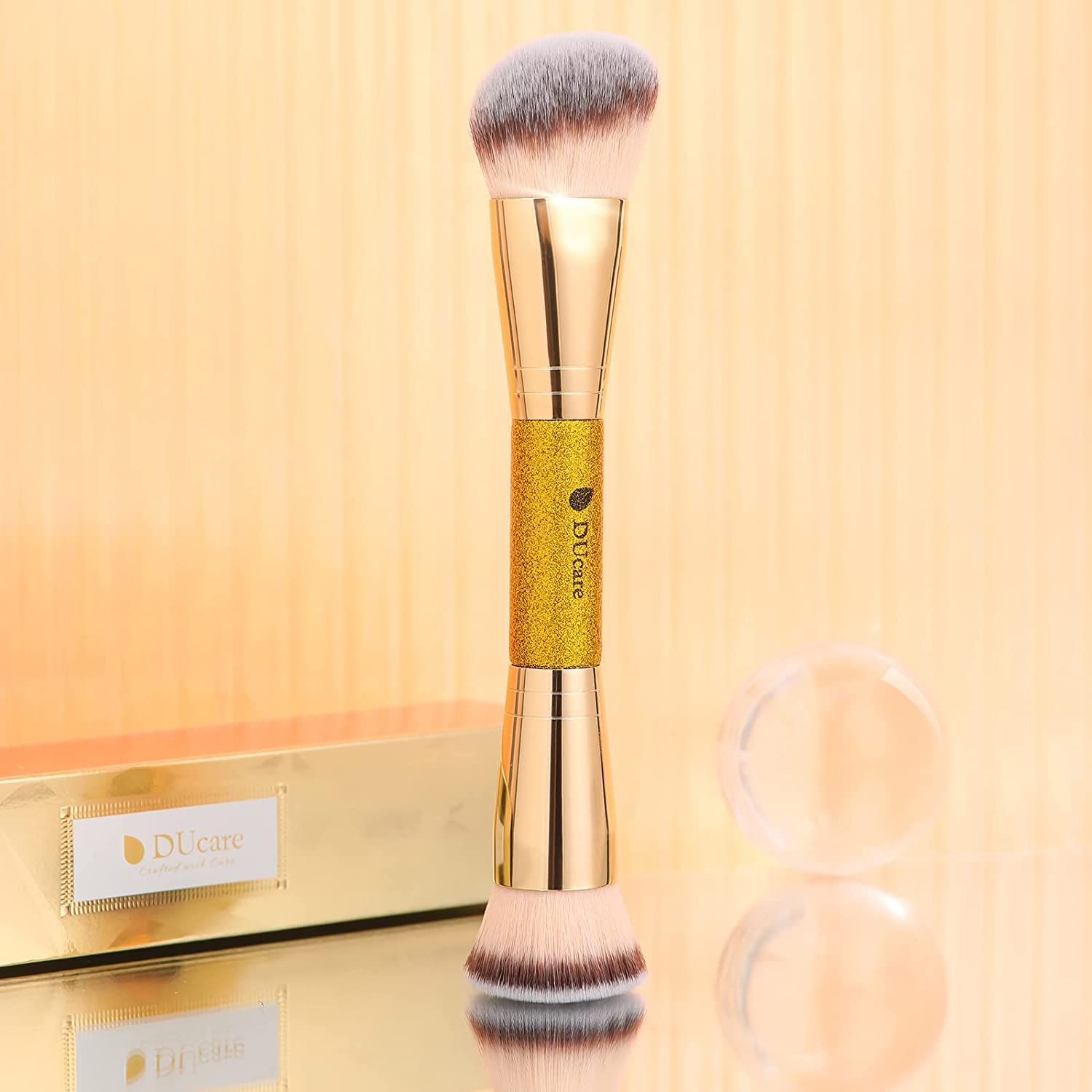 DUcare Foundation Brush Contour Bronzer Makeup Brush Double Ended Self Tanner Brush Sculpting Brush for Blending Liquid Powder Concealer Cream Cosmetics Blush Buffe