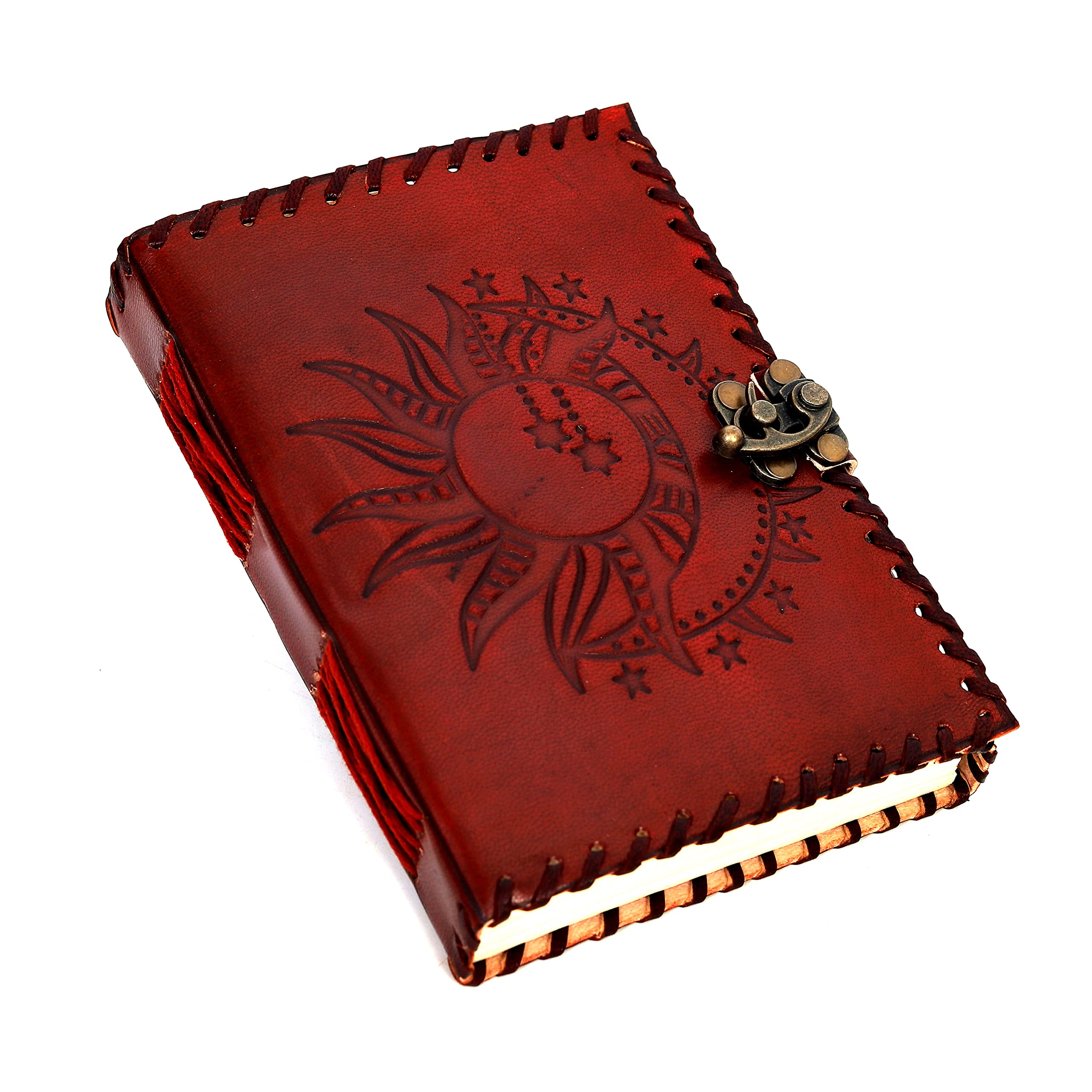 CLA Journal Leather, Leather Notebook, Vintage Journal, Leather Journal for Men, Leather Journal for Women, Sun and Moon Journal Leather, (7 x 5 Inch, Bronze - Sun & Moon)