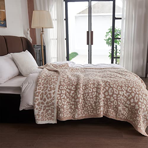 Leopard/Cheetah Print Throw Blanket, Fuzzy Soft Plush Stretchy Knitted Throw Blanket, for Bed and Couch, Khaki & Cream, 60" L x 50" W, Mid-Weight (3 Pounds)
