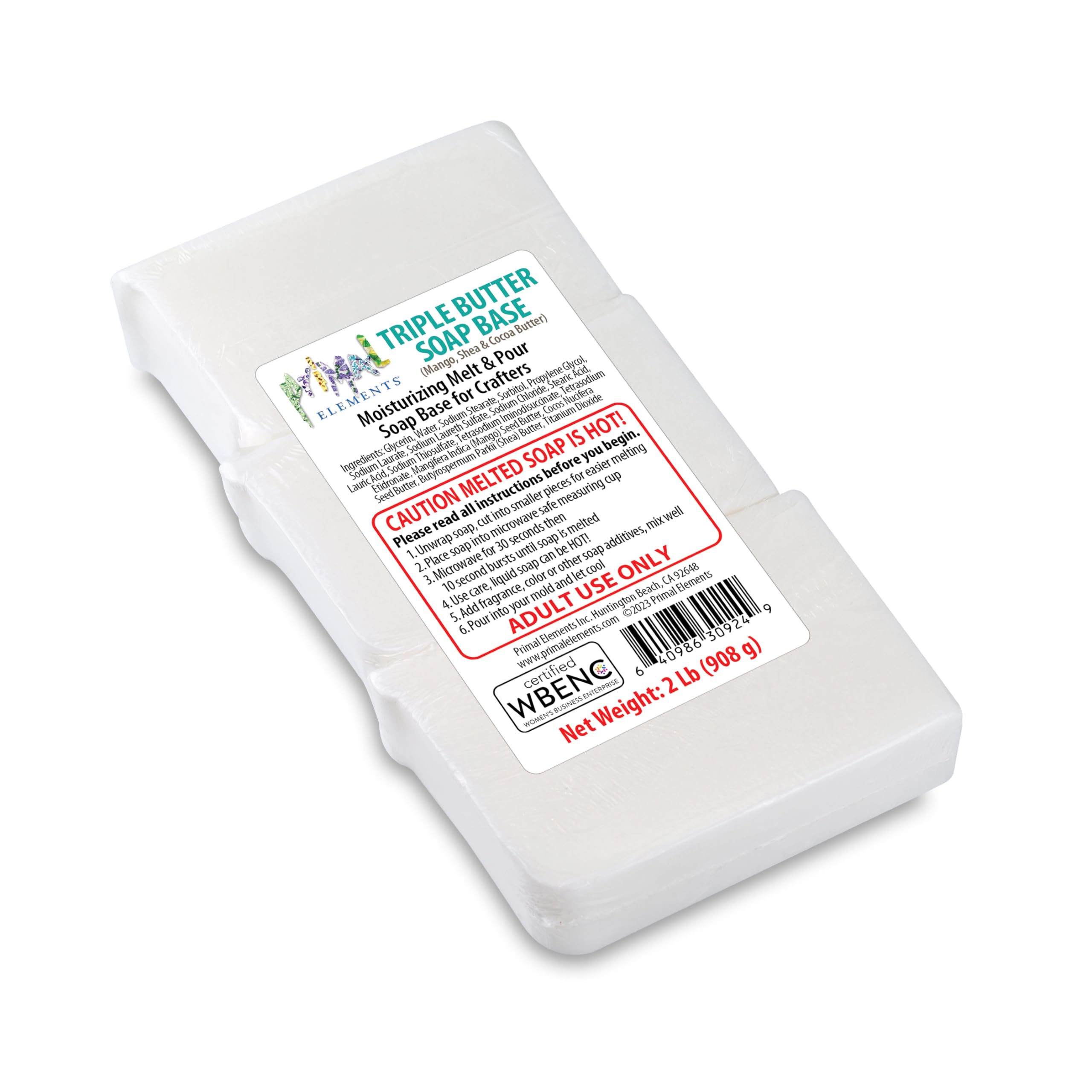 Primal Elements Triple Butter Soap - Moisturizing Melt and Pour Glycerin Soap Base for Crafting and Soap Making, Vegan, Cruelty Free, Easy to Cut - 2 Pound