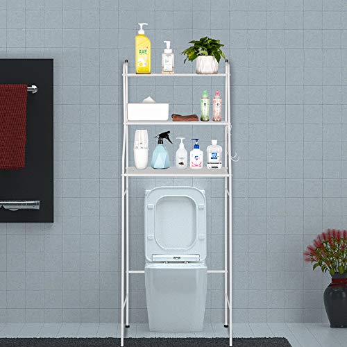 Flandre Over The Toilet Rack 3 Shelf Bathroom Space Saver Storage Organizer Corner Stand Bathroom Cabinet Tower Shelf 22.5" W x 9.8" D x 59.5" H (White)