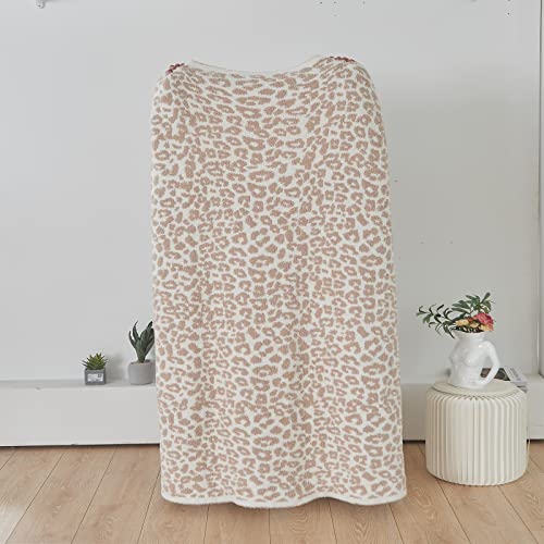 Leopard/Cheetah Print Throw Blanket, Fuzzy Soft Plush Stretchy Knitted Throw Blanket, for Bed and Couch, Khaki & Cream, 60" L x 50" W, Mid-Weight (3 Pounds)
