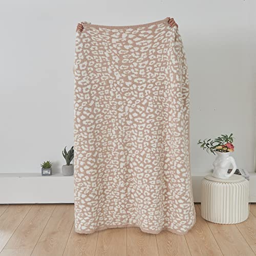 Leopard/Cheetah Print Throw Blanket, Fuzzy Soft Plush Stretchy Knitted Throw Blanket, for Bed and Couch, Khaki & Cream, 60" L x 50" W, Mid-Weight (3 Pounds)