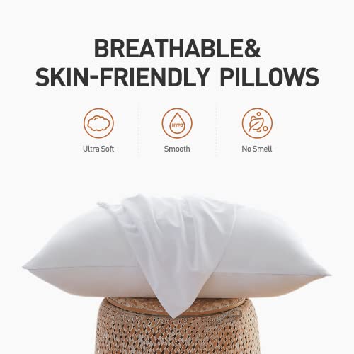 Acanva Cooling Bed Pillows for Sleeping 2 Pack, 3D Microfiber Filling Luxury Soft Supportive Plush for Side Back and Stomach Sleepers, with Breathable Removable Cover, Queen Size, White 2 Count