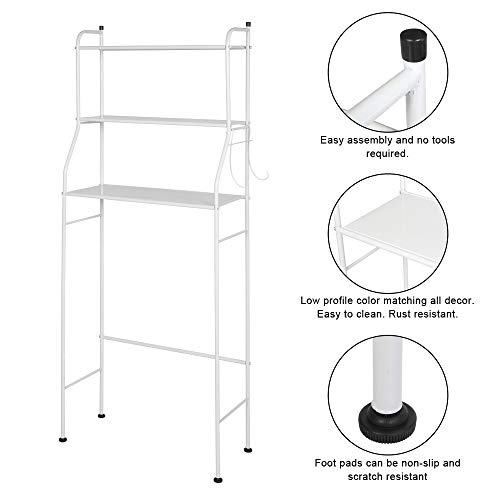 Flandre Over The Toilet Rack 3 Shelf Bathroom Space Saver Storage Organizer Corner Stand Bathroom Cabinet Tower Shelf 22.5" W x 9.8" D x 59.5" H (White)
