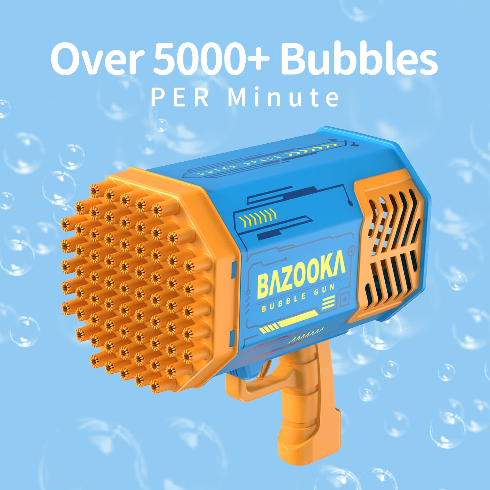 Bubble Gun, Bazooka Bubble Machine Gun, Bubble Blaster Gun with Bubble Solution, 69 Holes Bubble Bazooka Gun Outdoor Summer Toy Gifts Party Favors for Kids Blue Bubble Maker Blowers