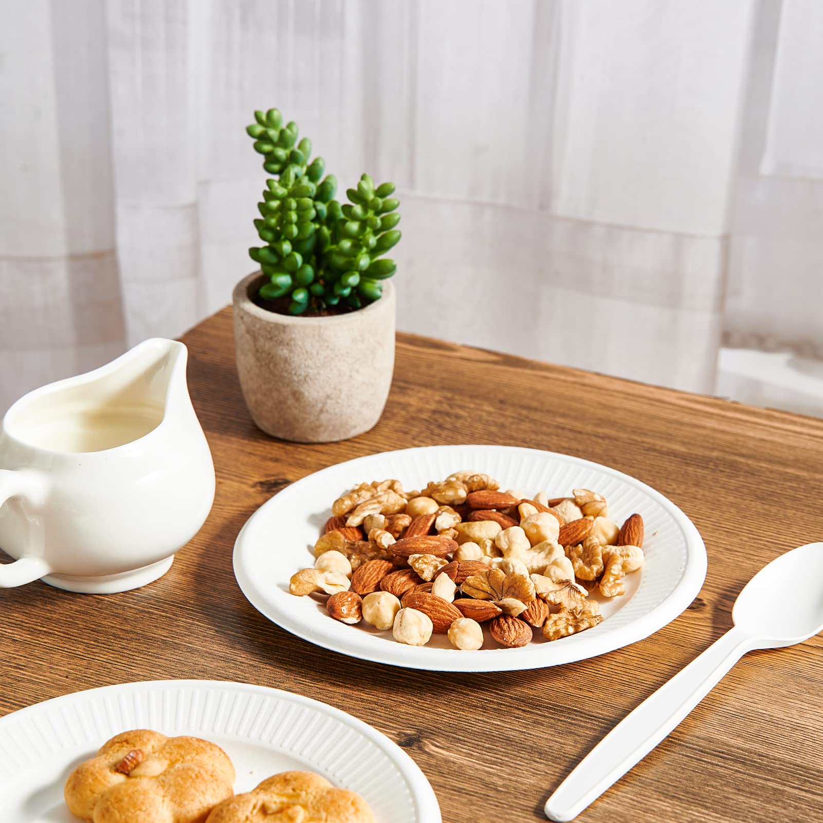 Vplus 100% Compostable Small Paper Plates, 300 Pack 6 Inch Disposable Paper Plates, Uncoated Biodegradable Plates Made of Sugar Cane Fibers, Perfect for Sandwich, Cake, and Snack