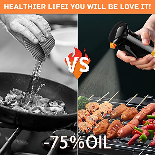 Olive Oil Sprayer for Cooking,Rotatable Nozzle Olive Oil Spray Bottle 200ml/7oz Vinegar Dispenser with Brush Leak Proof Oil Sprayer for Kitchen, Cooking, Baking,Salad, BBQ,Roasting