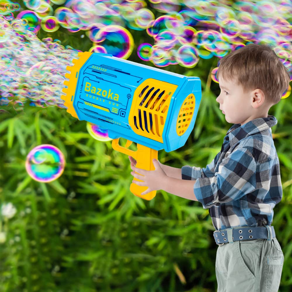 Bubble Gun, Bazooka Bubble Machine Gun, Bubble Blaster Gun with Bubble Solution, 69 Holes Bubble Bazooka Gun Outdoor Summer Toy Gifts Party Favors for Kids Blue Bubble Maker Blowers