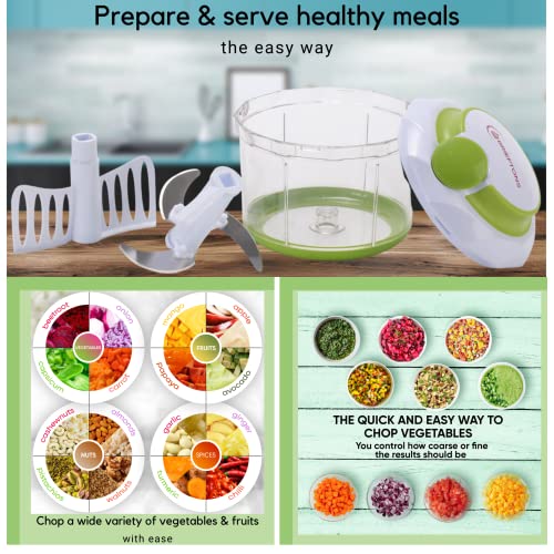 Brieftons QuickPull Manual Food Chopper: Large 4-Cup Powerful Hand Pull Chopper/Mincer/Mixer Blender to Chop Onion, Garlic, Vegetables, Fruits, Herbs for Salsa, Salad, Pesto, Puree, Indian Cooking