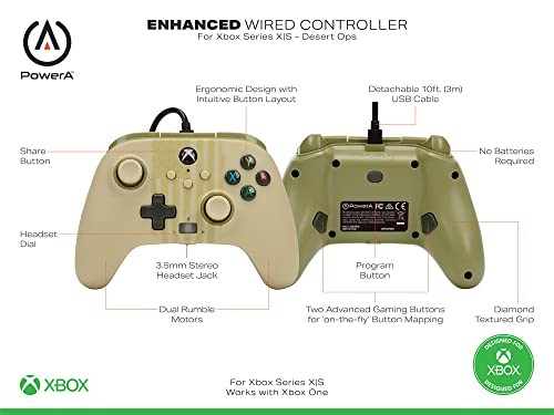 PowerA Enhanced Wired Controller for Xbox Series X|S - Desert Ops, Officially Licensed for Xbox