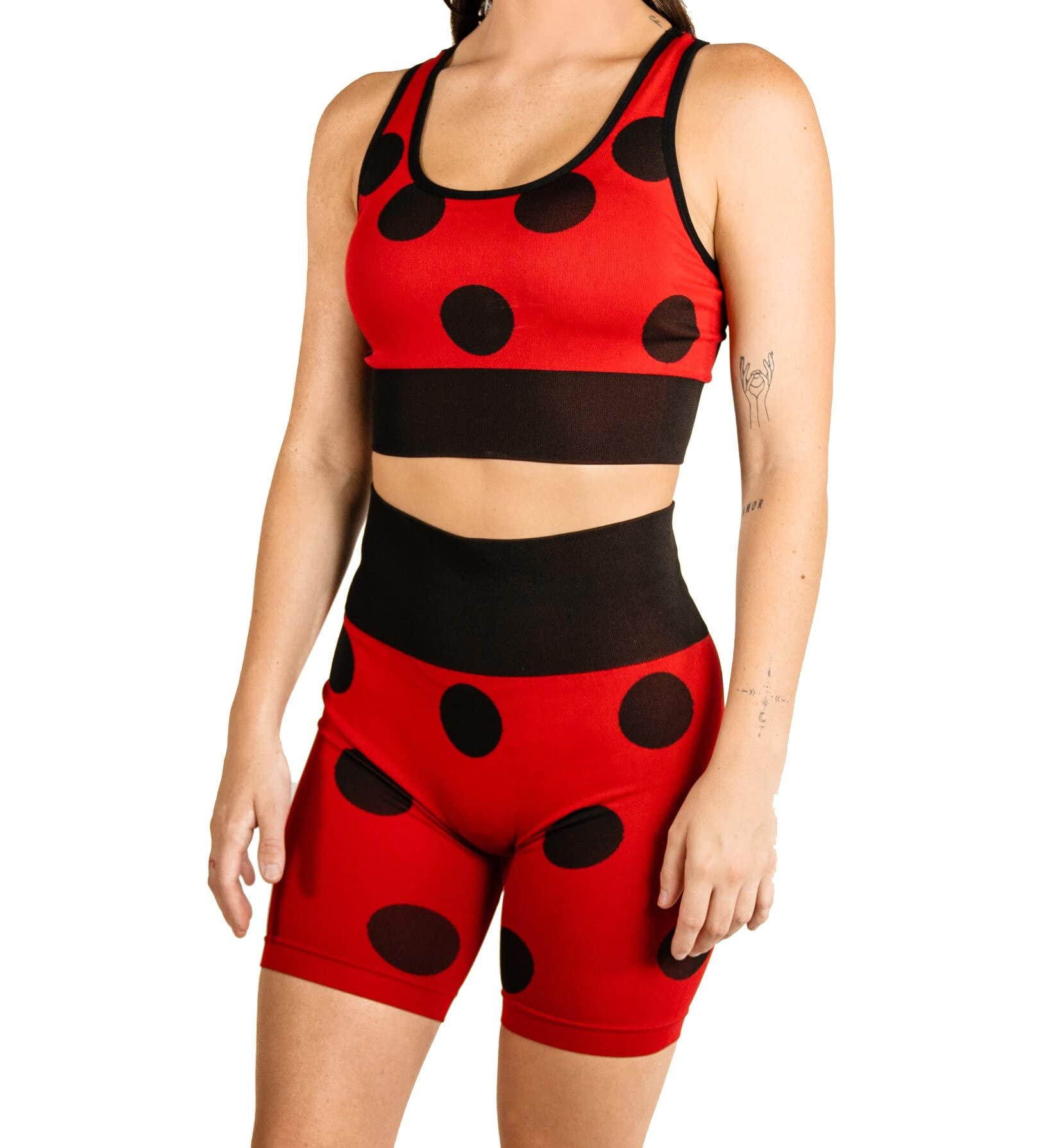 Miraculous Womens Sports Bra and Biker Shorts 2 Piece Set Red/Black (Sports Bra Short Set) X-Small