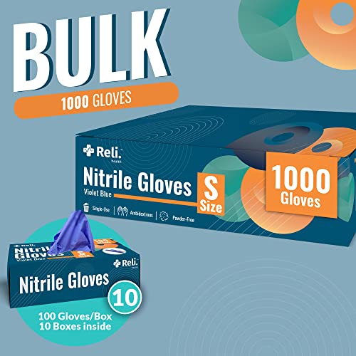 Reli. Nitrile Gloves, Small | 1000 Pack Bulk - Violet Blue | Disposable Gloves - Powder Free, Latex Free |Single-Use Nitrile for Cleaning, Automotive, Salon| Iris Blue, Food Safe