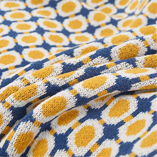 Throw Blanket Ultra Soft Natural Knitted Blanket Home Decor Bedding Blankets Cozy Knit Throw Blanket for Couch Sofa Bed Beach Picnic All Seasons (Yellow & Blue)