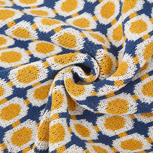 Throw Blanket Ultra Soft Natural Knitted Blanket Home Decor Bedding Blankets Cozy Knit Throw Blanket for Couch Sofa Bed Beach Picnic All Seasons (Yellow & Blue)