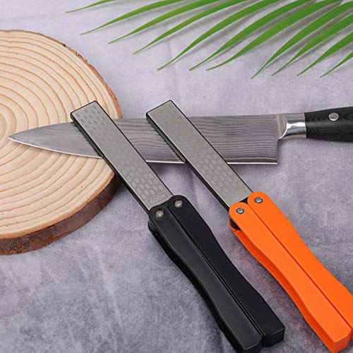 OSFTBVT Diamond Knife sharpener Pocket Sharpening Stone #400/600 Double Sides Folding Portable Orange - 1pcs