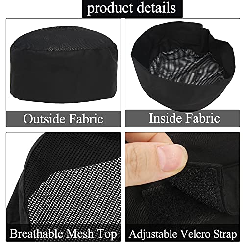 4 Pack Unisex Chef Hats Adjustable Kitchen Cooking Caps with Breathable Mesh Top Black