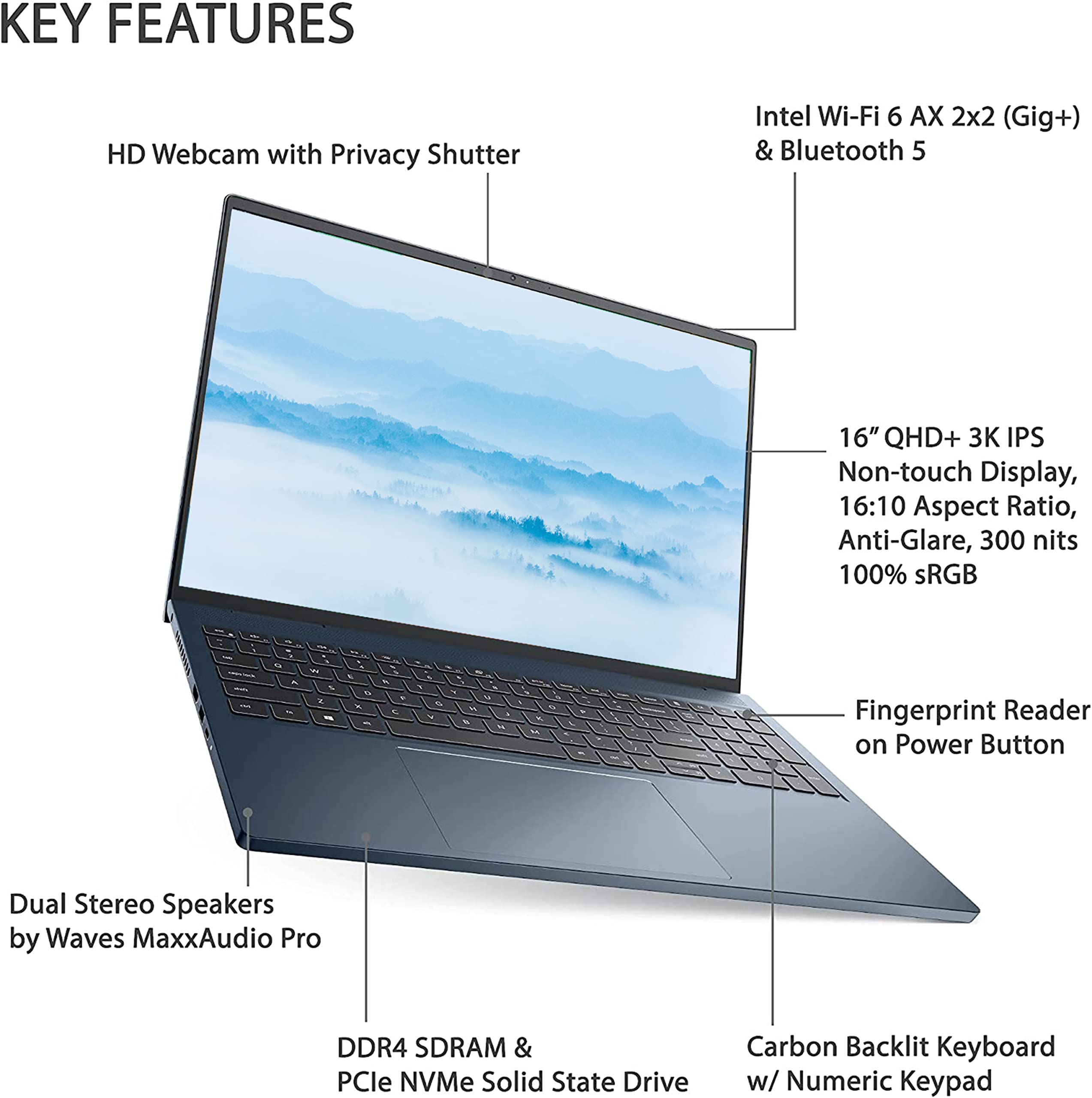 2022 Dell Inspiron 16 Plus 7610 Laptop, 16" QHD+ 3K IPS 16:10 Display, Intel Core i7-11800H, 16GB RAM, 1TB SSD, Backlit Keyboard, Fingerprint Reader, Webcam, Thunderbolt 4, Windows 11 Home (Renewed)