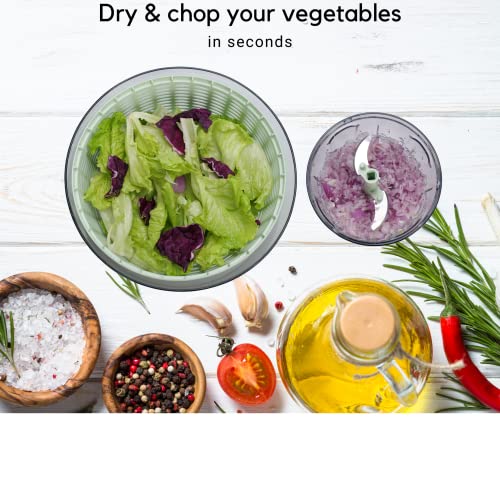 Brieftons Salad Spinner and Chopper: Large 6.3-Quart Lettuce Greens Vegetable Washer Dryer, with Bonus 0.95-Quart Veggie Chopper Mixer, Compact Storage, Easy Push Operation for Quick Veggie Prepping