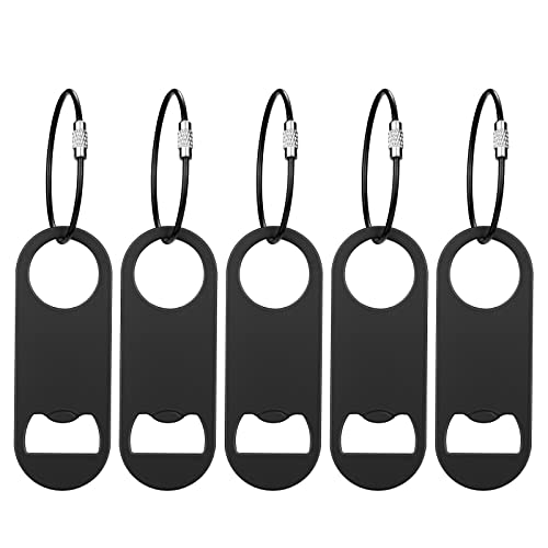 5 PACK Stainless Steel Flat Bottle Opener with Keychain- Bar Key-Beer Bottle Opener for Kitchen, Bar or Restaurant(Black)