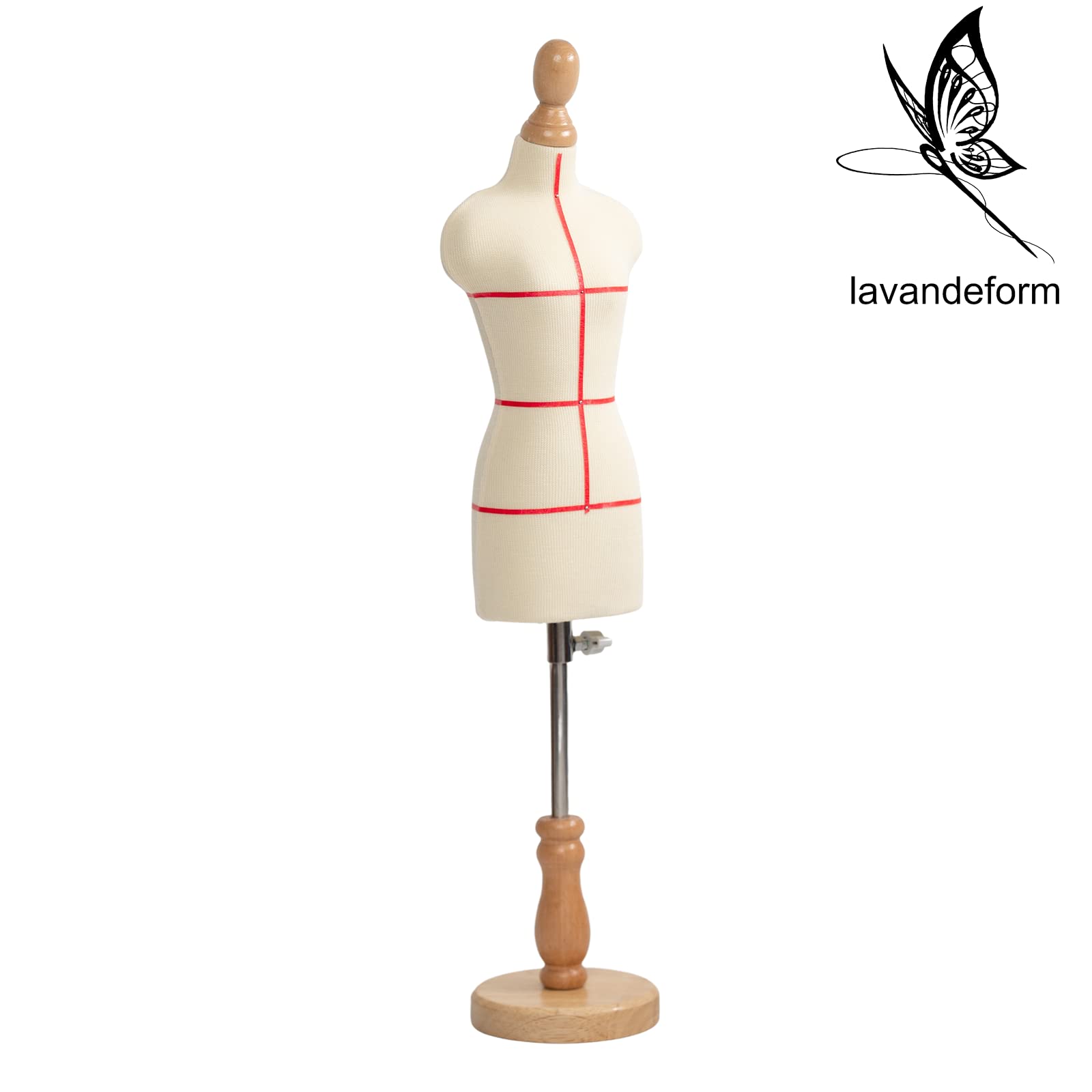 lavandeform Female Dress Form Mannequin(Not Full Size Body Height 12.8 inch for Sewing, 1/3 Size Female Tailor Dressmaker Dummy for Pattern Making Fully Pinnable Mannequin with Wooden Stand (1/3)
