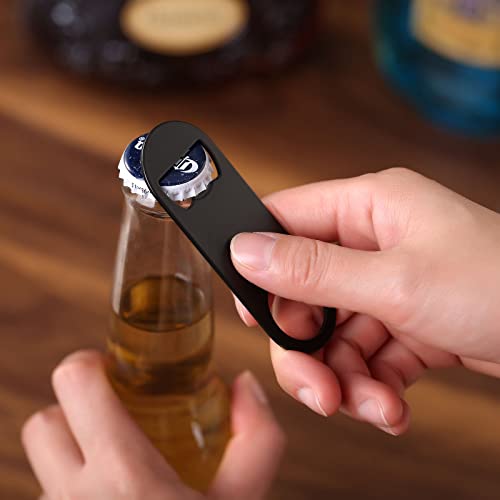 5 PACK Stainless Steel Flat Bottle Opener with Keychain- Bar Key-Beer Bottle Opener for Kitchen, Bar or Restaurant（Black）
