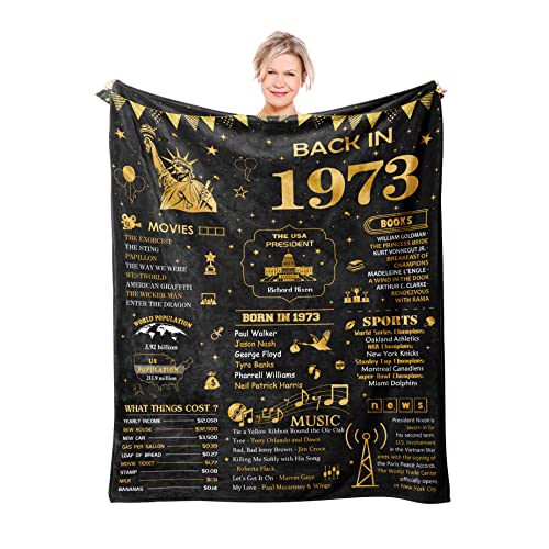 Antonia Bellamy 50th Birthday Gifts for Women Men, Happy 50th Birthday Gift Ideas Blanket 60’’X50’’, 1973 Birthday Gifts for Women, 50th Birthday Decorations, Turning 50 Year Old Birthday Gifts