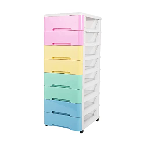 OMNISAFE 8 Plastic Drawers, Colorful Rolling Storage Cart with White Frame, Storage Tower for Closet, Living Room, Hallway, Dormitory