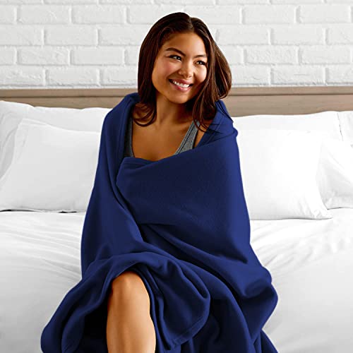Fleece Blanket Twin Size - Polar Soft Brushed Fabric for Bed, Sofa, Living Room - Thermal Lightweight Spread - All Season Cozy Throw Blanket or Pet Blankets - 56ββ x 92ββ - Navy Blue