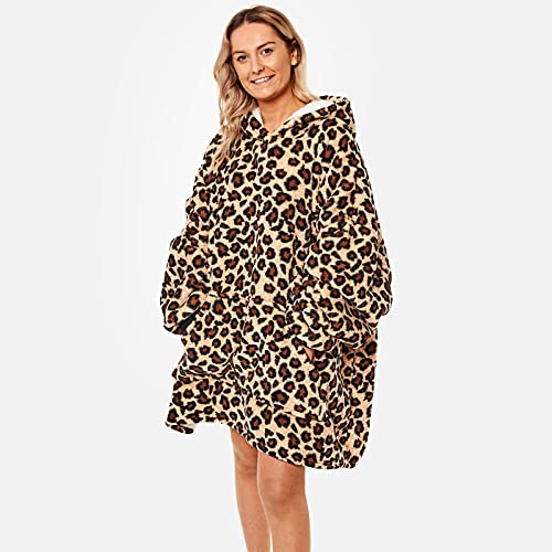 Dreamscene Leopard Print Oversized Hoodie Blanket Wearable Sherpa Fleece Throw