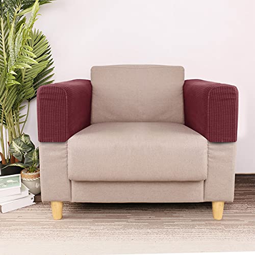 SEWACC Chair Arm Protectors Universal Sofa Armrest Cover Stretch Armchair Slipcover Protector Elastic Recliner Couch Loveseat Cloth 2pcs for Home Office (Claret)