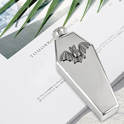 AORCMITN Coffin Bat Flask With Funnelfor Liquor For Men Women Drinking Whiskey Alcohol Stainless Steel Flasks (Silver- 3.5oz)