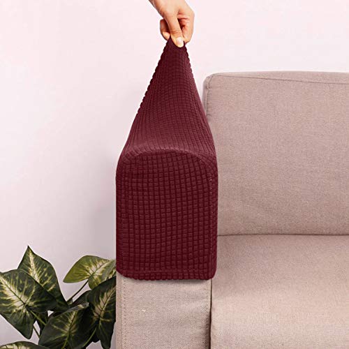 SEWACC Chair Arm Protectors Universal Sofa Armrest Cover Stretch Armchair Slipcover Protector Elastic Recliner Couch Loveseat Cloth 2pcs for Home Office (Claret)