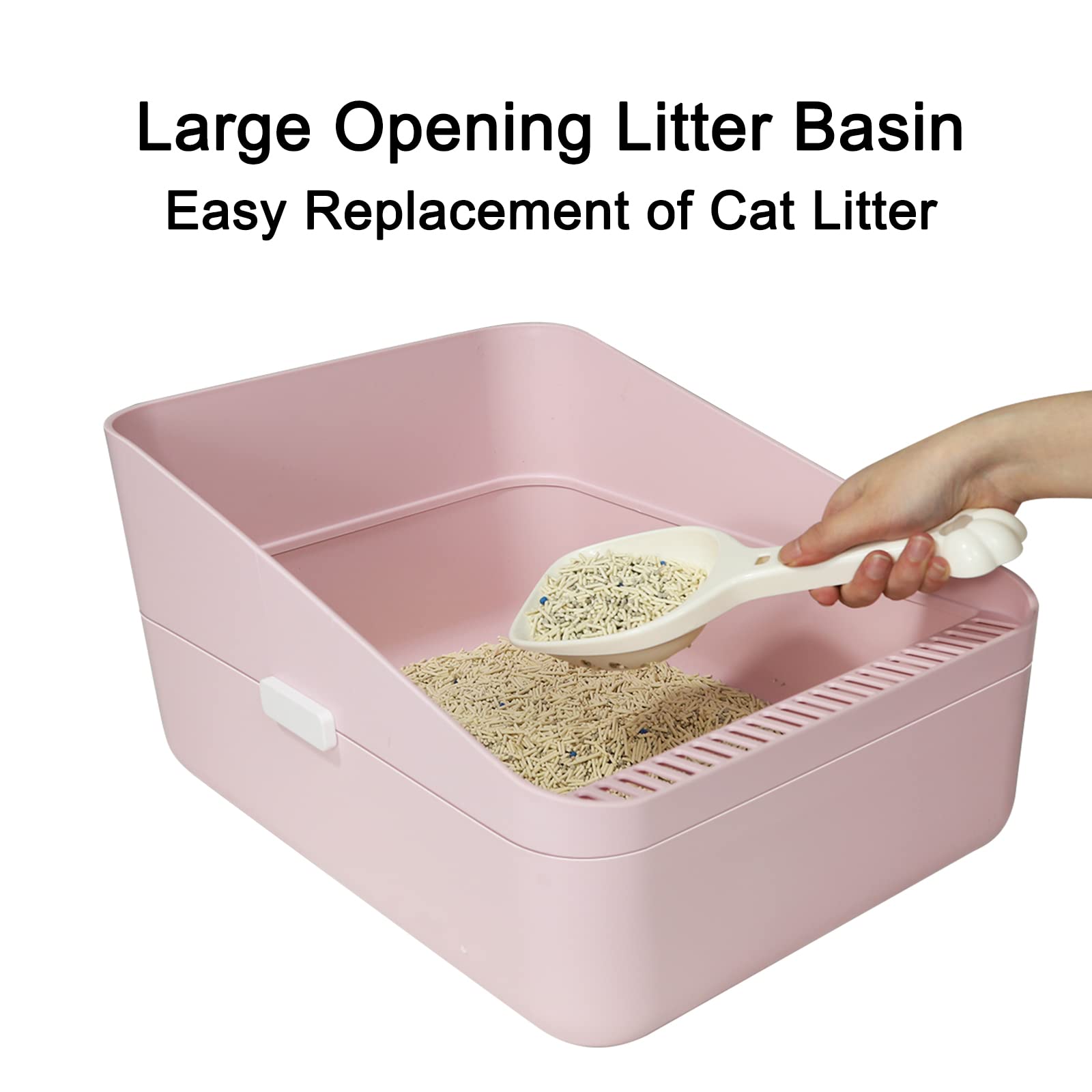 Sfozstra Open Litter Box,Prevent Sand Leakage, Durable High Side Sifting Litter Box for Small Cats,Enclosed,Secure and Odor Litter Box, Removable Litter Box, Easy to Clean(Pink M)