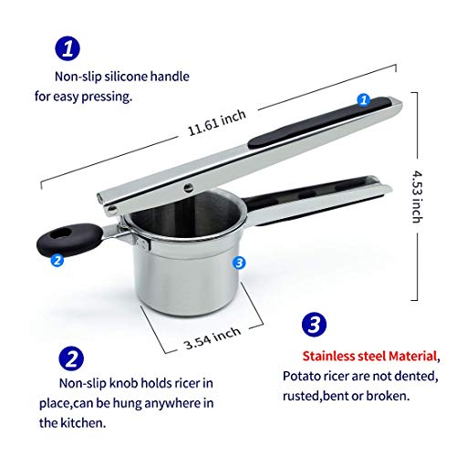 Potato Ricer,Ricer For Mashed Potatoes,Spaetzle Maker With 3 Interchangeable Discs, Potato Ricer Stainless Steel Creates Smooth Mashed Potato,Spaetzle Press,Potato Squeezer,Passatelli Maker