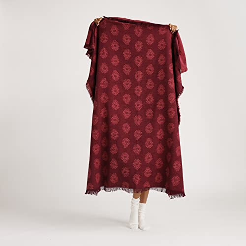 Vera Bradley Women's Recycled Cotton Indoor/Outdoor Throw Blanket, Paisley Jamboree Cranberry - Recycled Cotton, One Size