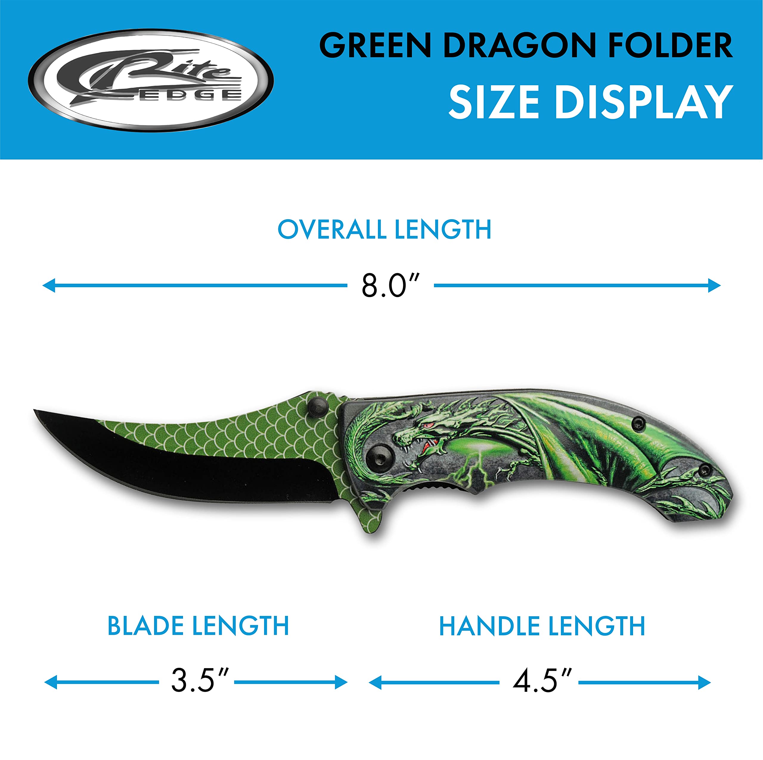 SZCO Supplies 300551-GN Green Dragon Assisted Open Liner Lock Edc Upsweep Folding Knife, 8" Length