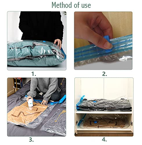 Vacuum Storage Bags, Reusable Compression Space Saver Bags, 12 Pack, 4 X Medium, 4 X Large, 4 X Extra Large, With Free Hand Pump, for Travel, Clothes, Mattress, Blanket, Pillows, Comforters