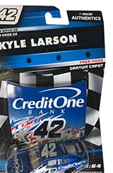Authentics 2019 Wave 2 Kyle Larson Patriotic Credit 1/64 Scale Diecast with Matching Mini Hood... Car Measures 3" Long x 1 " Wide x 1" Tall