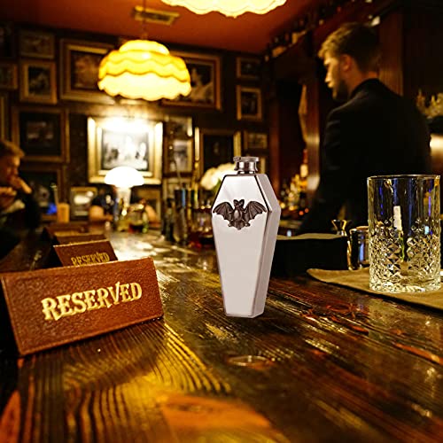 AORCMITN Coffin Bat Flask With Funnelfor Liquor For Men Women Drinking Whiskey Alcohol Stainless Steel Flasks (Silver- 3.5oz)