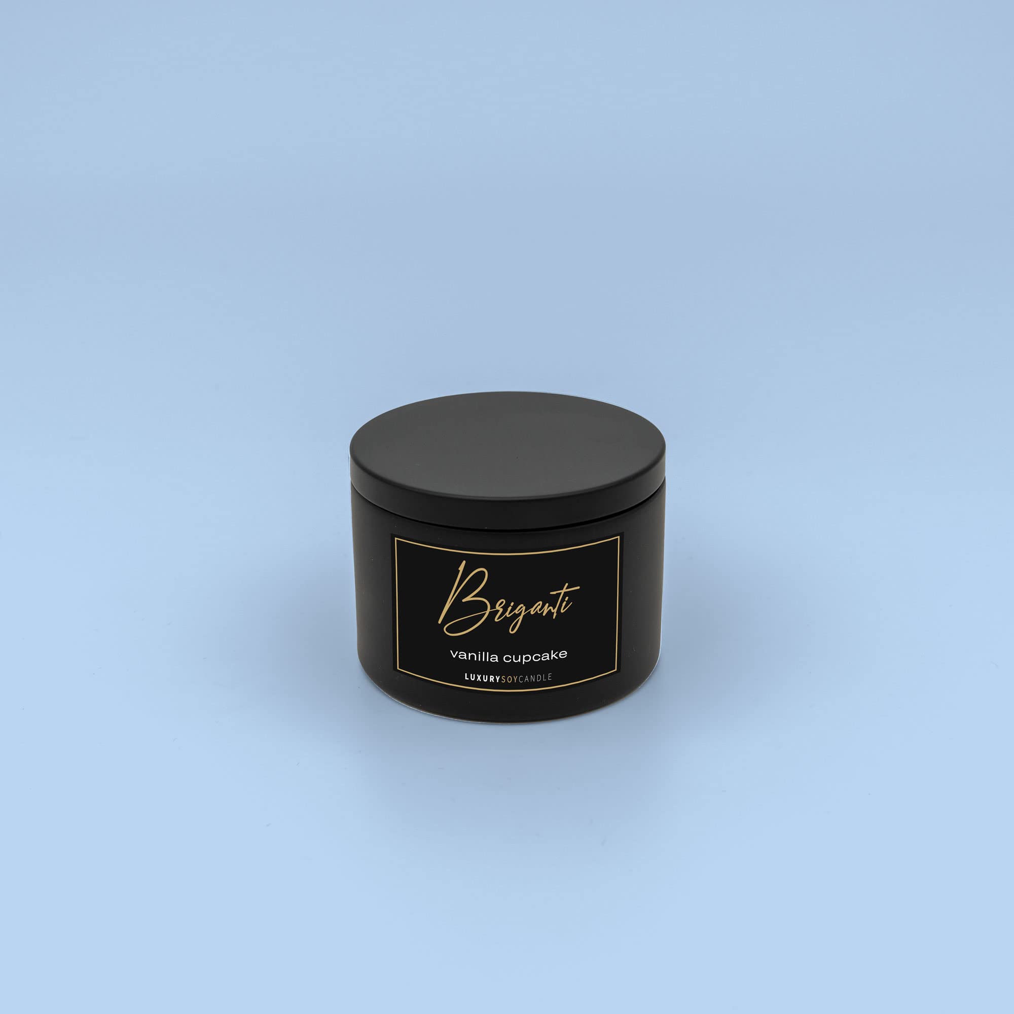 Briganti Vanilla Cupcake Luxury Soy Candle, Scented Home Decor | Natural Soy Wax Infused w/Essential Oils - Vanilla Bean + Buttercream + Cake + Bourbon | 8oz Premium Black Tin