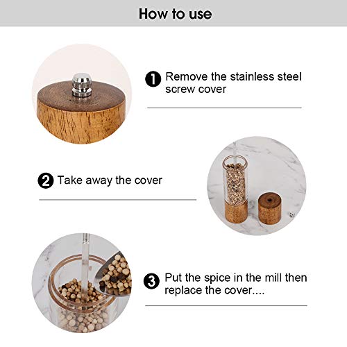 XQXQ Premium Acrylic Salt and Pepper Grinder Set, Manual Salt and Pepper Mills- Wooden Shakers with Adjustable Ceramic Core-Salt Grinder and Pepper Mill -8 Inches-Pack of 2