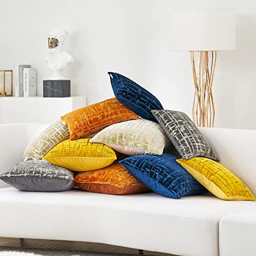 Alerfa 12 x 20 Inch Rectangle Geometrical Plaid Striped Embroidery Cut Velvet Cushion Case Luxury Modern Lumbar Throw Pillow Cover Decorative Pillow for Couch Sofa Living Room Bedroom Car, Orange