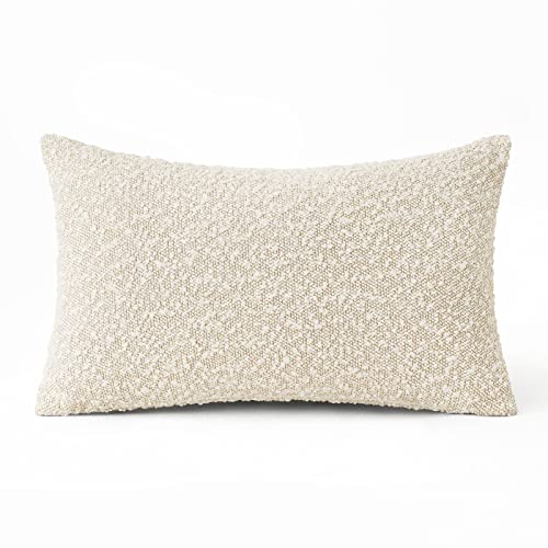 MIULEE Decorative Throw Pillow Cover 12 x 20 Inch Beige Pillowcase Lumbar Pillow Cover Textured Boucle Sofa Couch Home Decors for Living Room Woven Modern Cushion Case