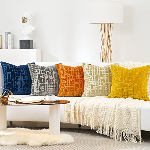 Alerfa 12 x 20 Inch Rectangle Geometrical Plaid Striped Embroidery Cut Velvet Cushion Case Luxury Modern Lumbar Throw Pillow Cover Decorative Pillow for Couch Sofa Living Room Bedroom Car, Orange