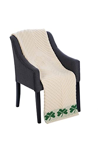 SAOL Shamrock Aran Throw Irish Blanket 100% Merino Wool 45''x 68'' (114 x 173 cm)