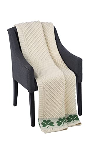 SAOL Shamrock Aran Throw Irish Blanket 100% Merino Wool 45''x 68'' (114 x 173 cm)