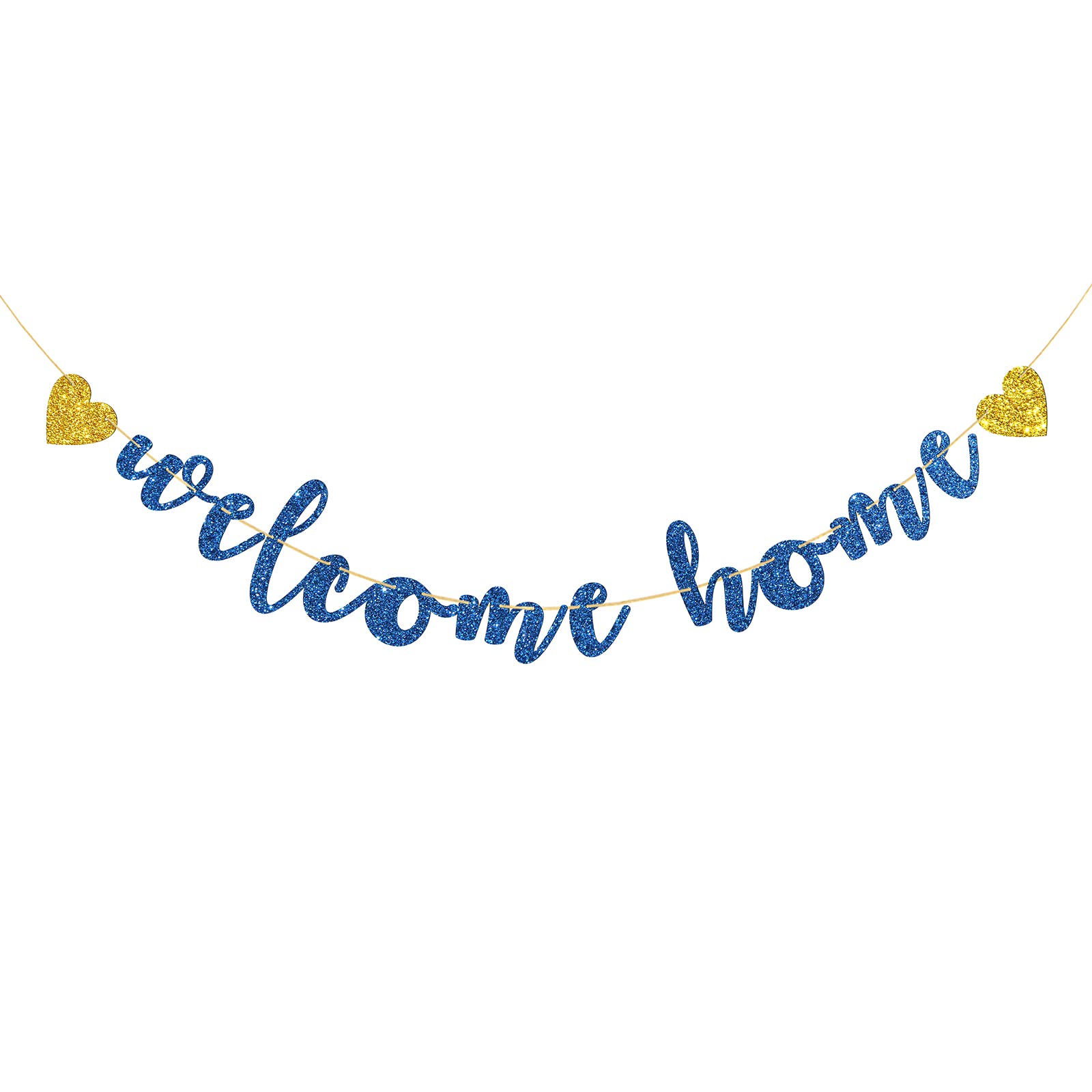 Welcome Home Banner, Glitter Welcome Party, Retirement, New House, Moving Away Party Decoration Supplies Blue Glitter